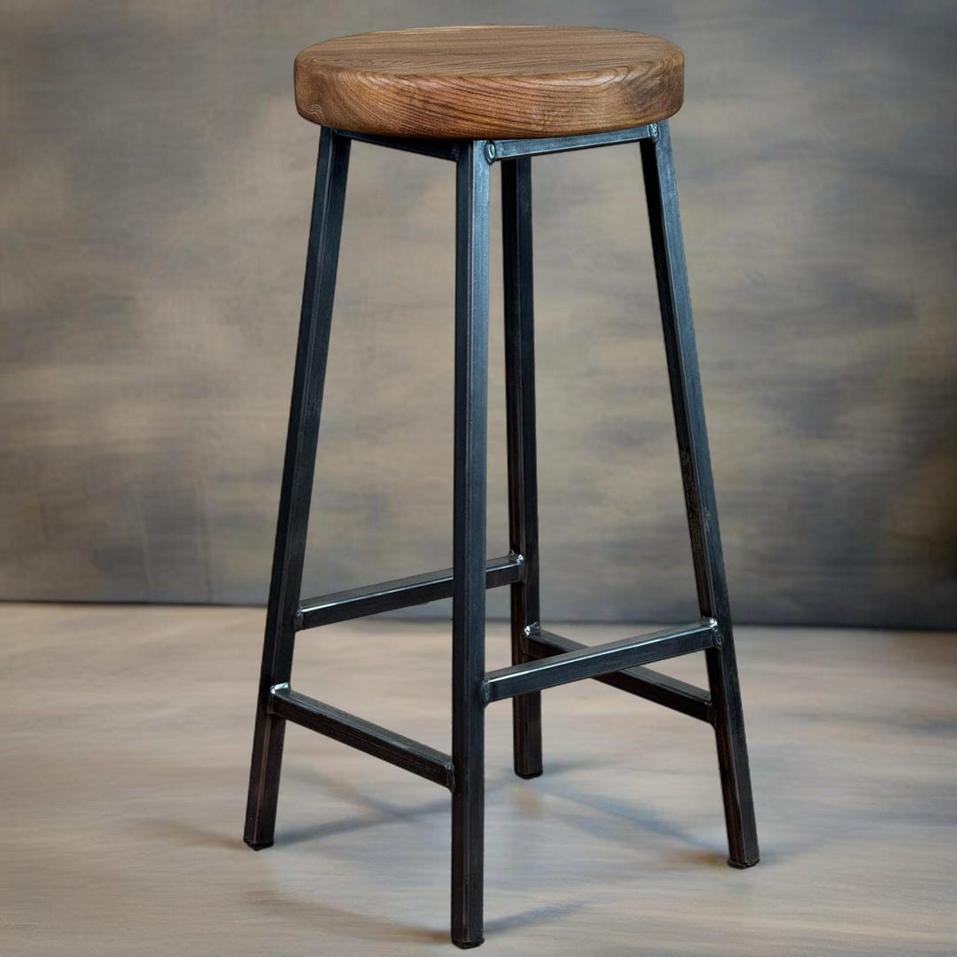Bertie Elmsworth - Steel Frame Industrial Frame Bar Stool With Chunky ...