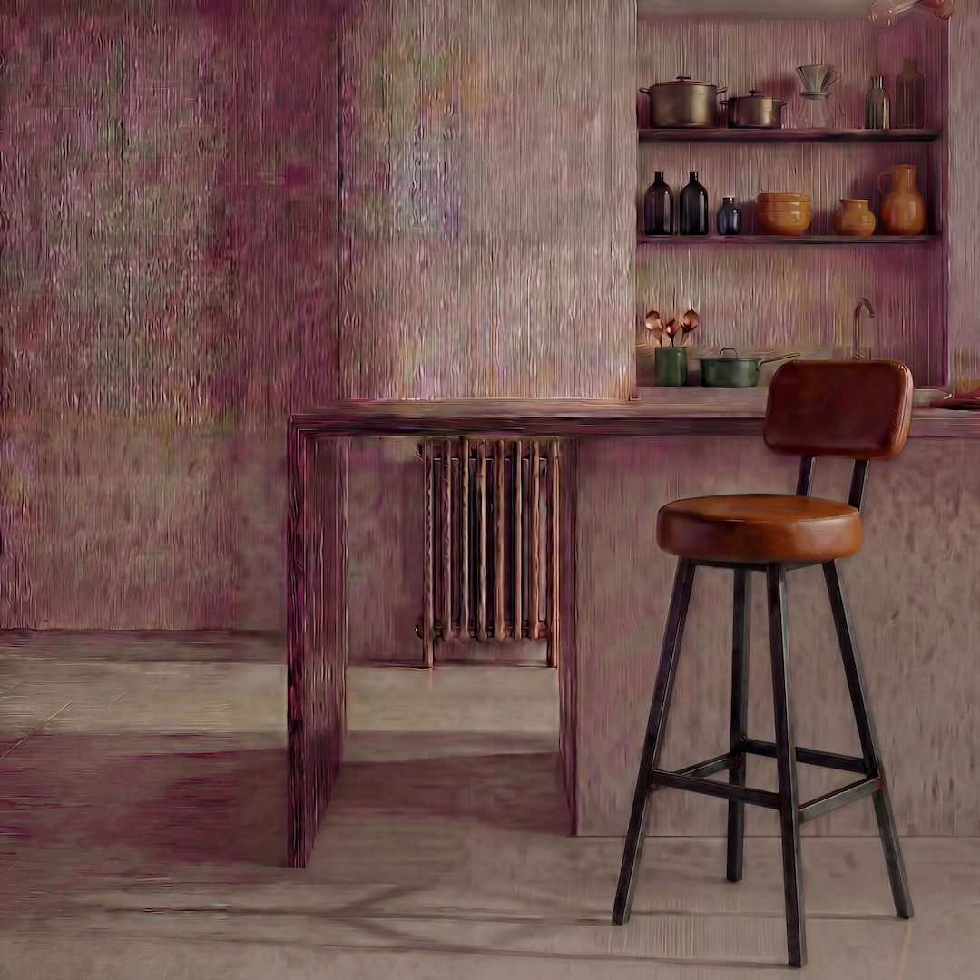 Handmade Leather Bar Stool: Steel Frame, Low Backrest - Etsy