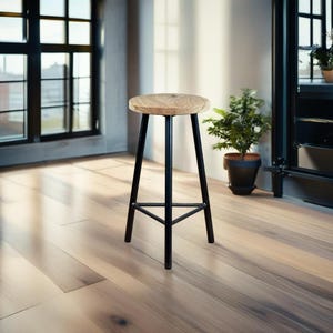 Handcrafted 'trippie Oakman' Oak Bar Stool Stable Three Legged Design ...