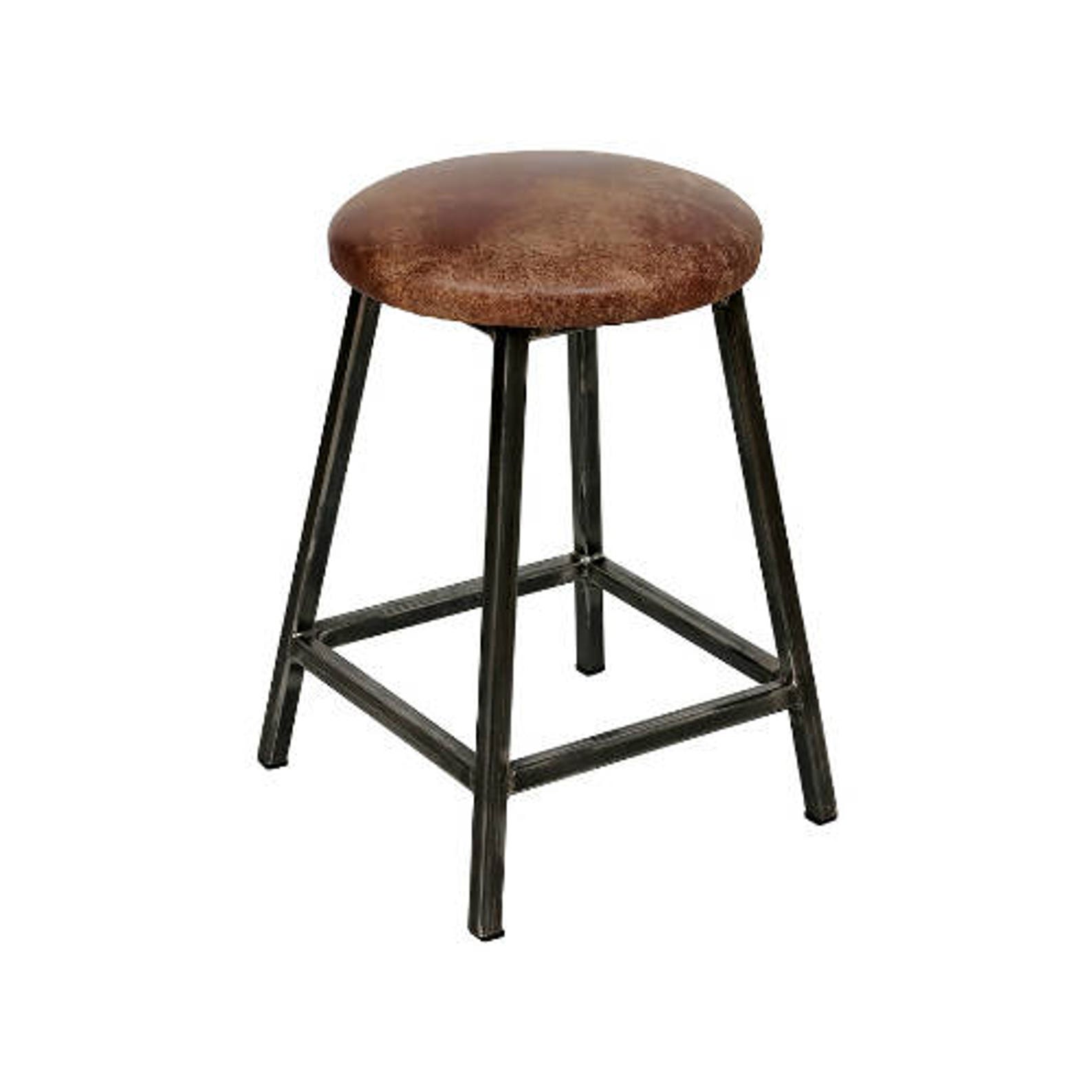 Beatrice Tanner Low Industrial Bar Stool with Leather Seat | Etsy