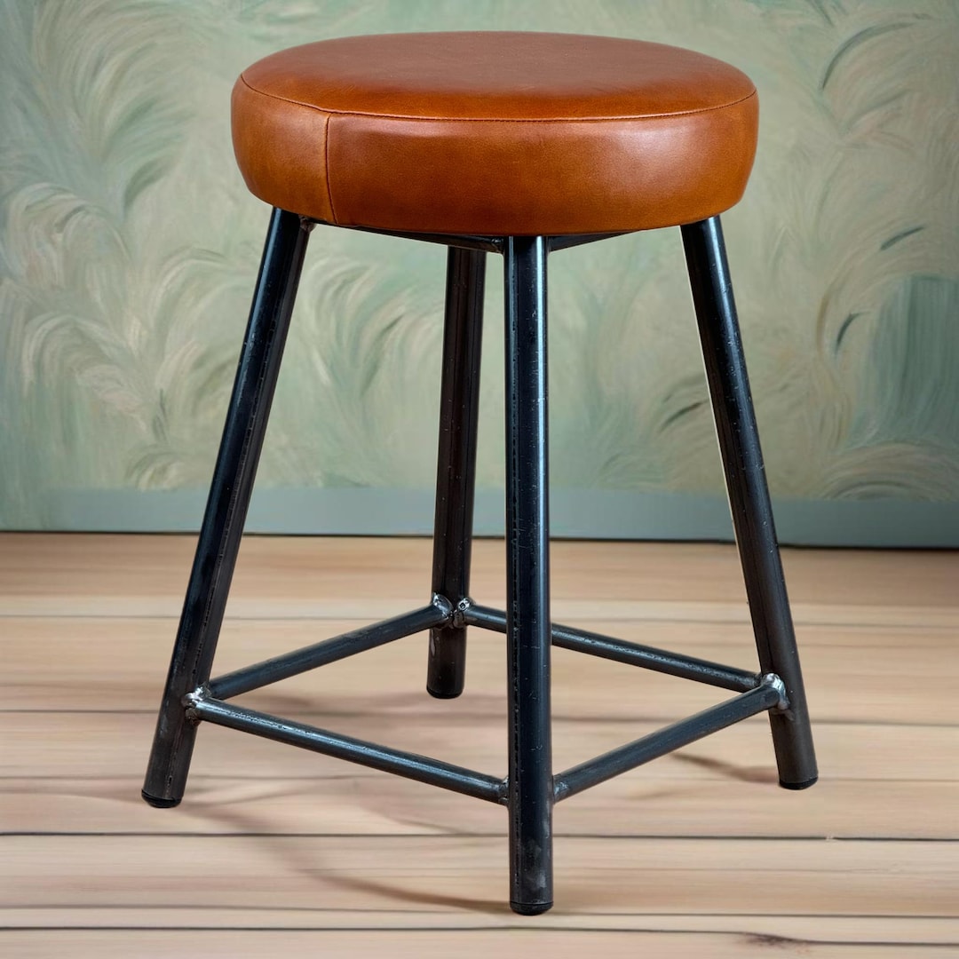 Rosie Hyde Low Chunky Round Frame Bar Stool With Thick Leather Seat - Etsy