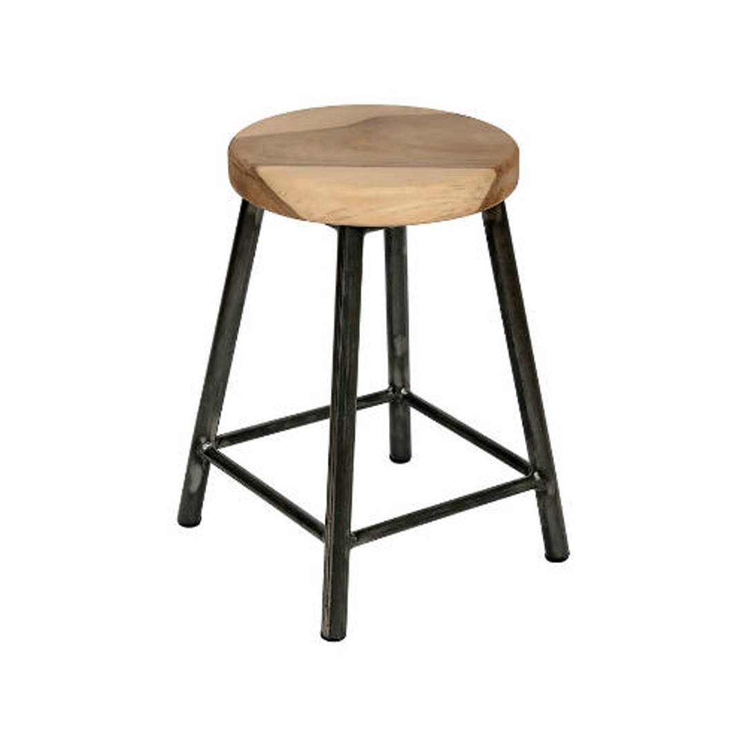 Rosie Walters Low Chunky Round Frame Bar Stool With Chunky Walnut Seat ...