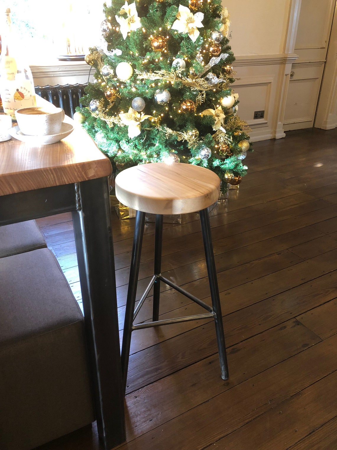 Trippie Sixsmith Three Legged Bar Stool With Chunky Sycamore - Etsy