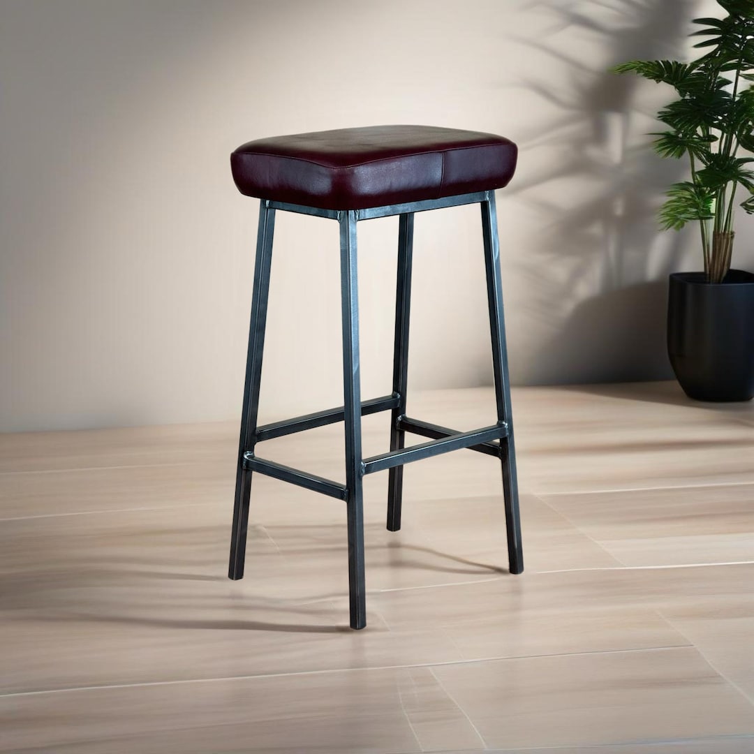 Stig Hyde LEATHER BAR STOOL in Saddle Style – Handcrafted Steel Counter ...
