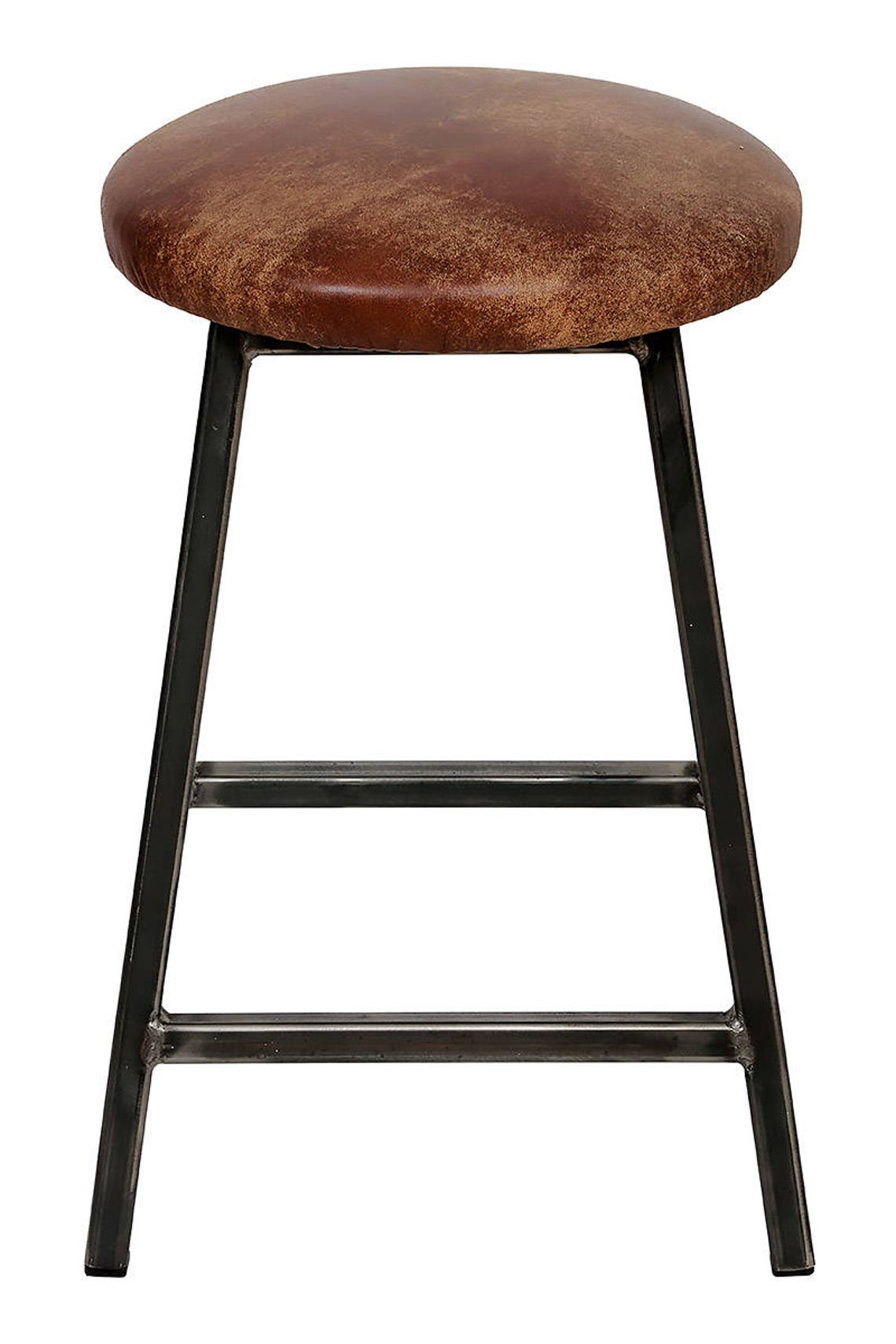 Beatrice Tanner Low Industrial Bar Stool with Leather Seat | Etsy