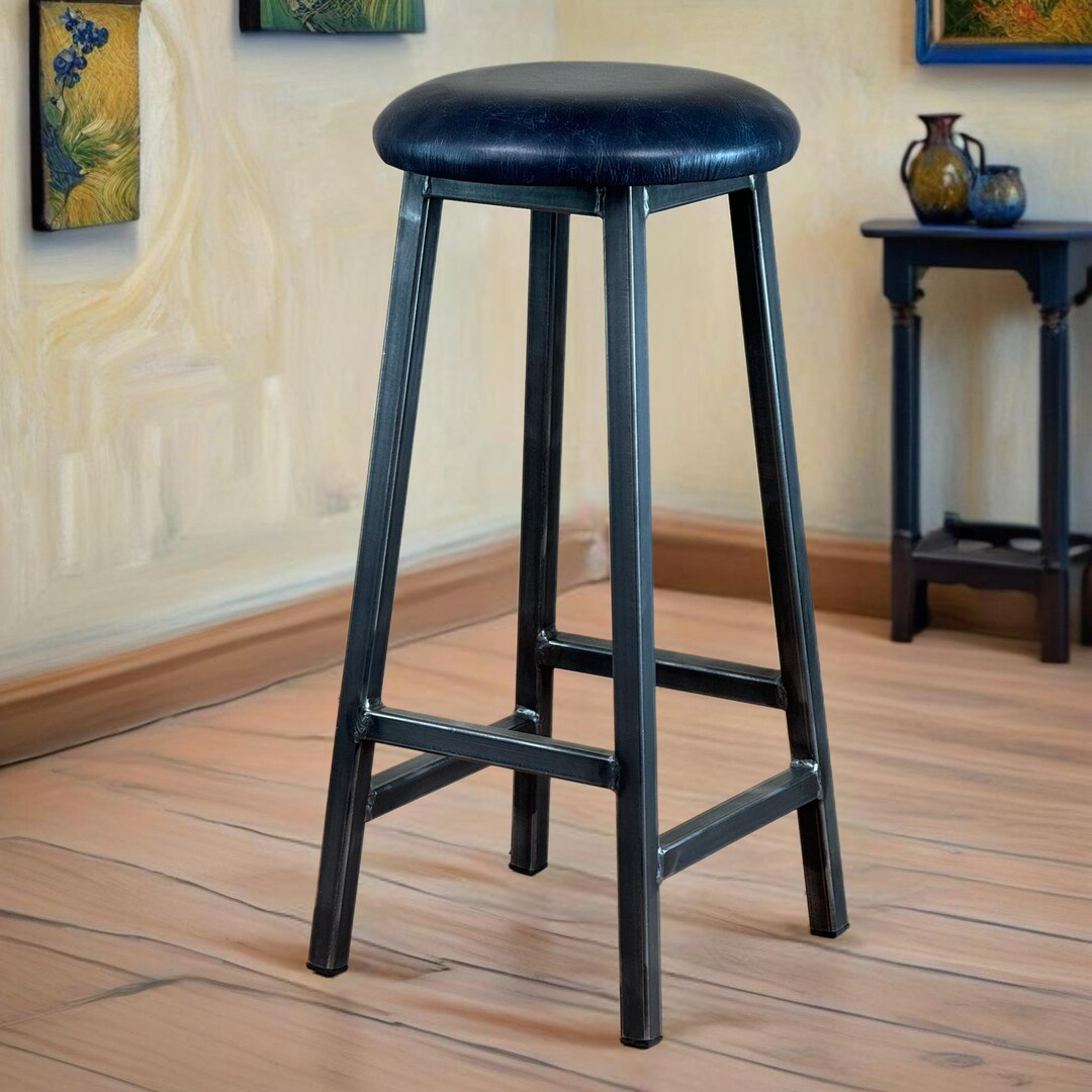 Charlie Tanner - Chunky Square Frame Bar Stool With Leather Seat - Etsy