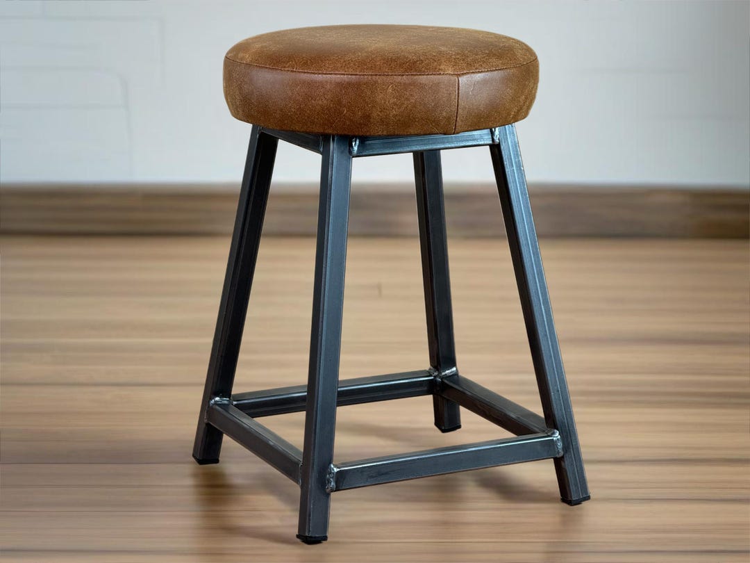 Charlotte Hyde - Low Chunky Square Frame Bar Stool With Thick Leather ...