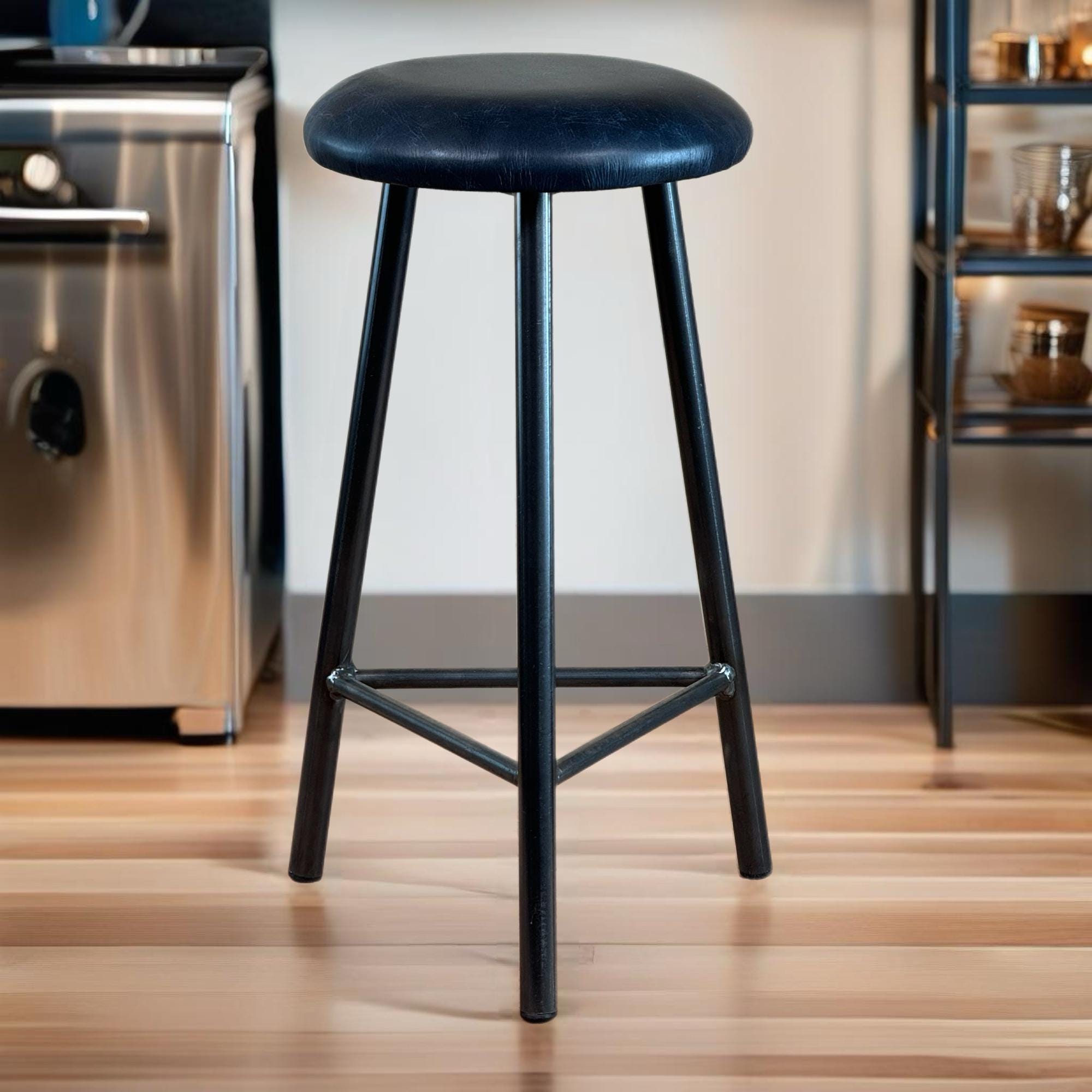 Three Legged Bar STOOL With LEATHER Seat – Kitchen TRIPPIE Tanner ...