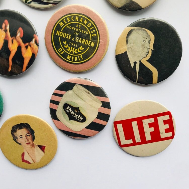 Vintage Button LOT 1: Ten 1950s Pop Culture Buttons / Badges, Handmade ...