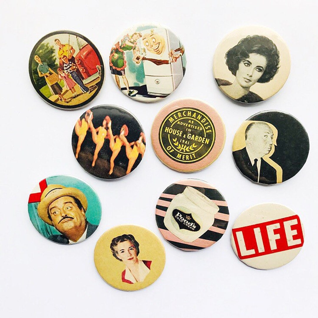 Vintage Button LOT #1: Ten "1950s Pop Culture" Buttons / Badges ...