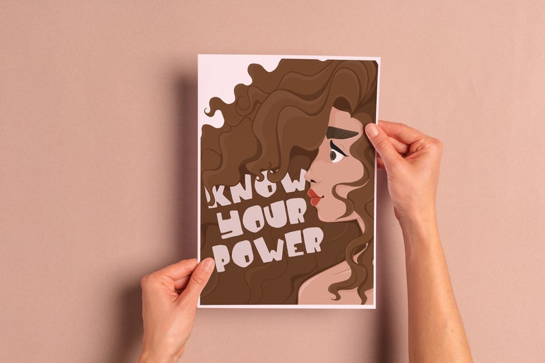 Printable Art Know Your Power, Digital Self Confident Curly Brunette ...