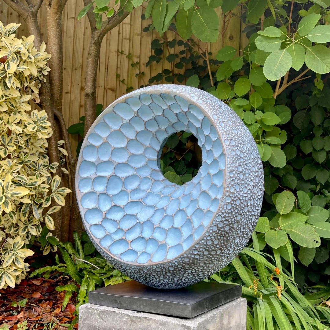 XL Cold Cast Bronze Garden Sculpture – Blue Abstract Form, Modern ...