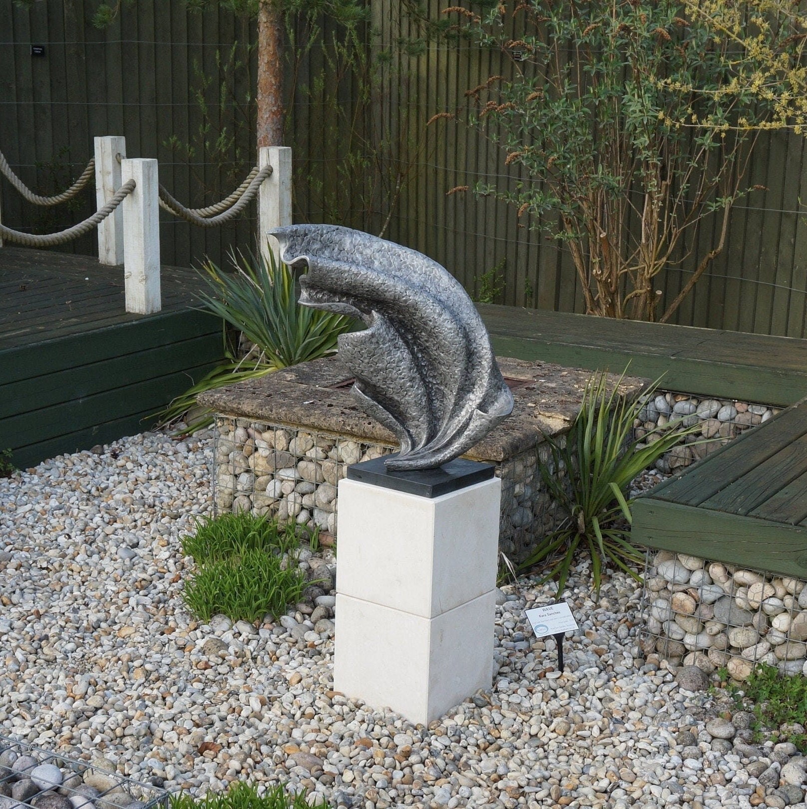 Wave Sculpture with slate base, metal sculpture, aluminium, Limited Edition