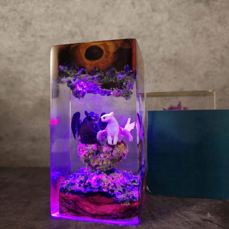 HTTYD Resin Lamp, Toothless & Light Fury Floating Island (handmade LED ...