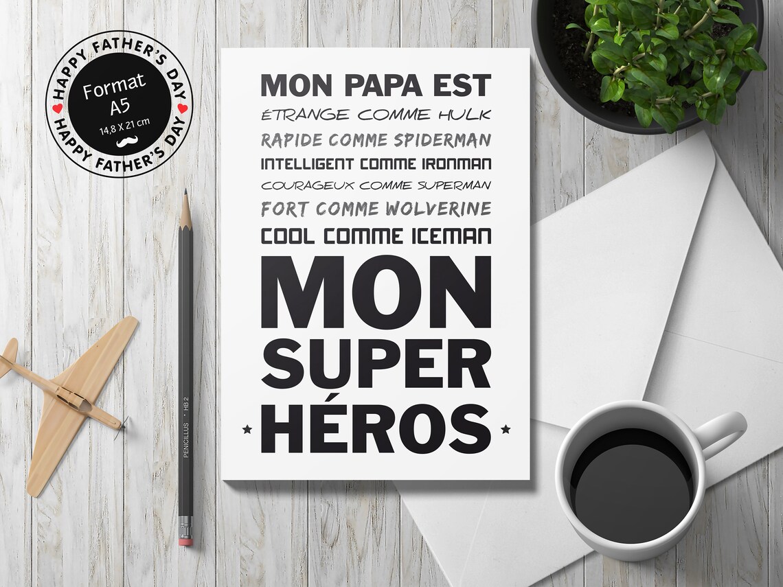 Affiche papier Grande carte Mon Papa Mon Super Héros | Etsy