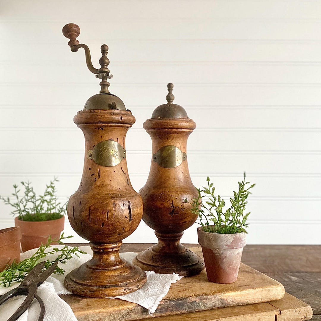 Large Italian Pepper Grinder and Salt Shaker // French Country Kitchen // Rustic Farmhouse ...