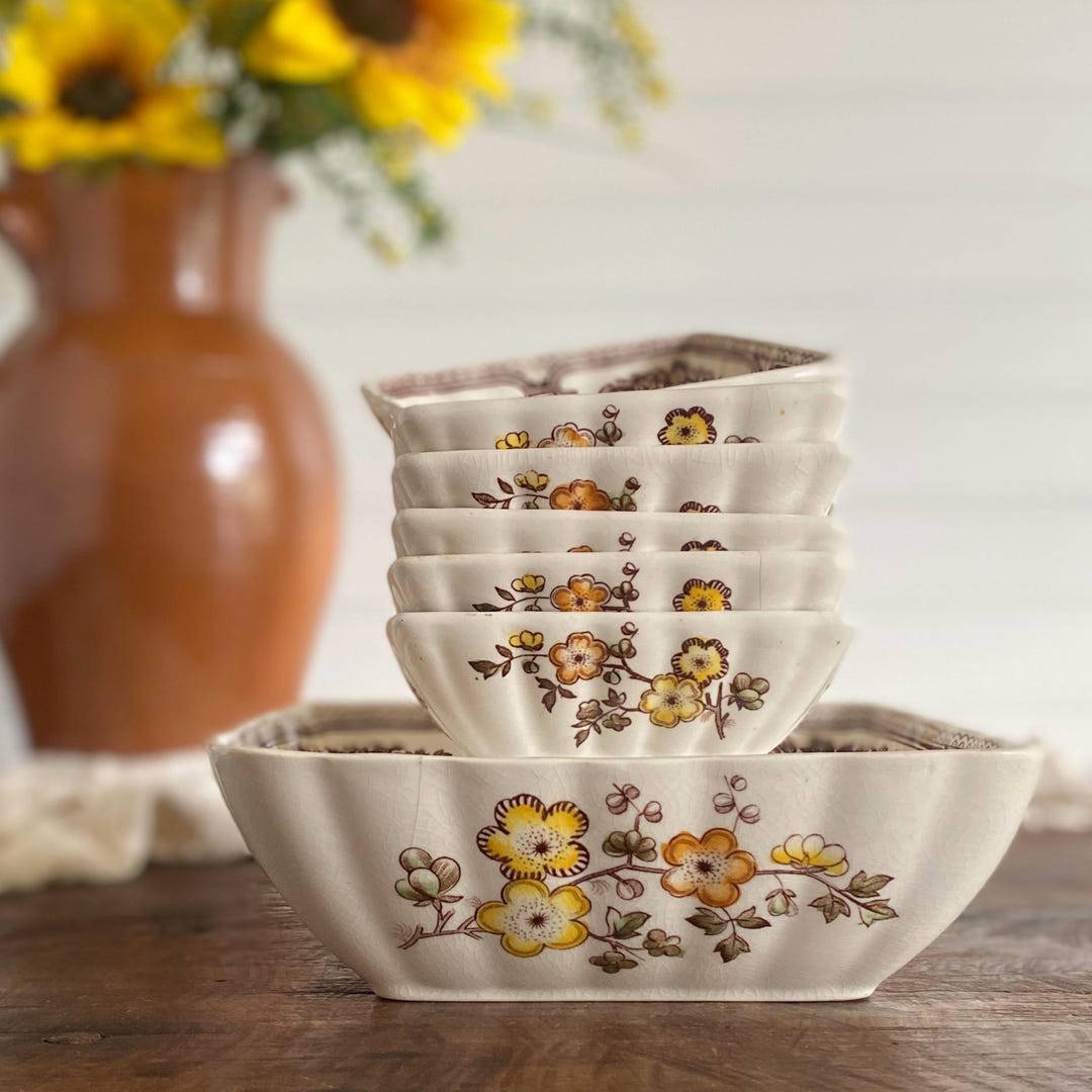 Ironstone Lady Finger Nesting Bowls // Stained Crazed English Stoneware ...