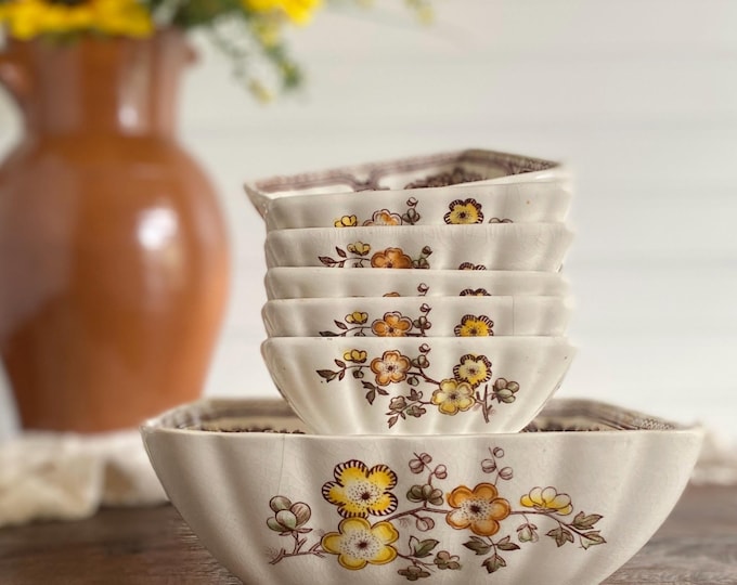 Ironstone Lady Finger Nesting Bowls // Stained Crazed English Stoneware ...