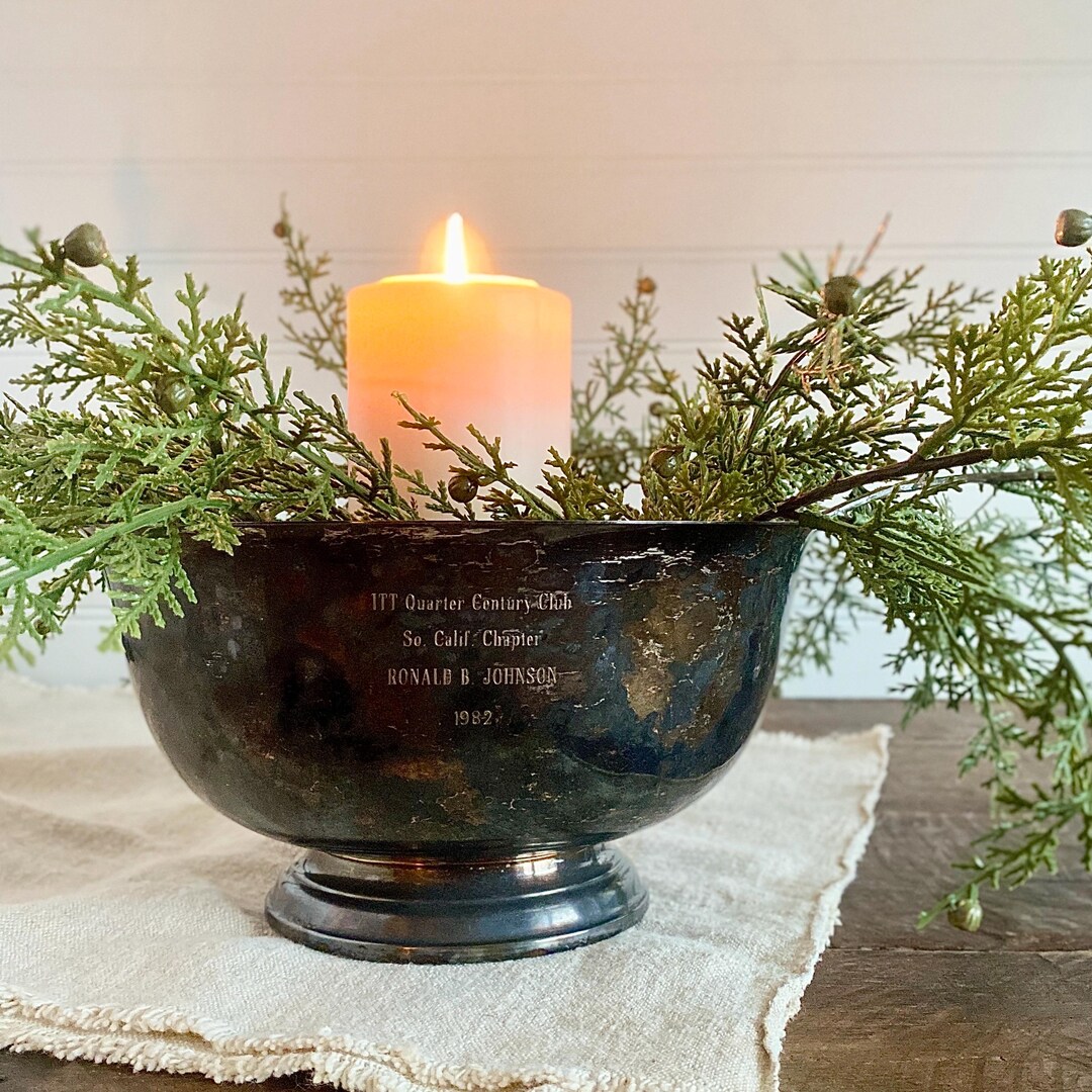 Engraved Silver-plate Trophy Bowl // Large Compote Dish With Pedestal ...
