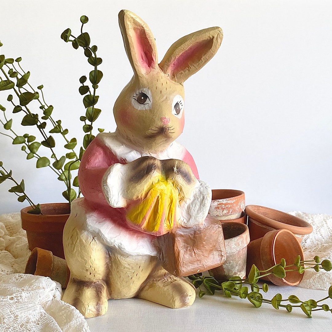 Papier-mache Rabbit // Farmhouse Spring Easter Bunny Decor // French ...