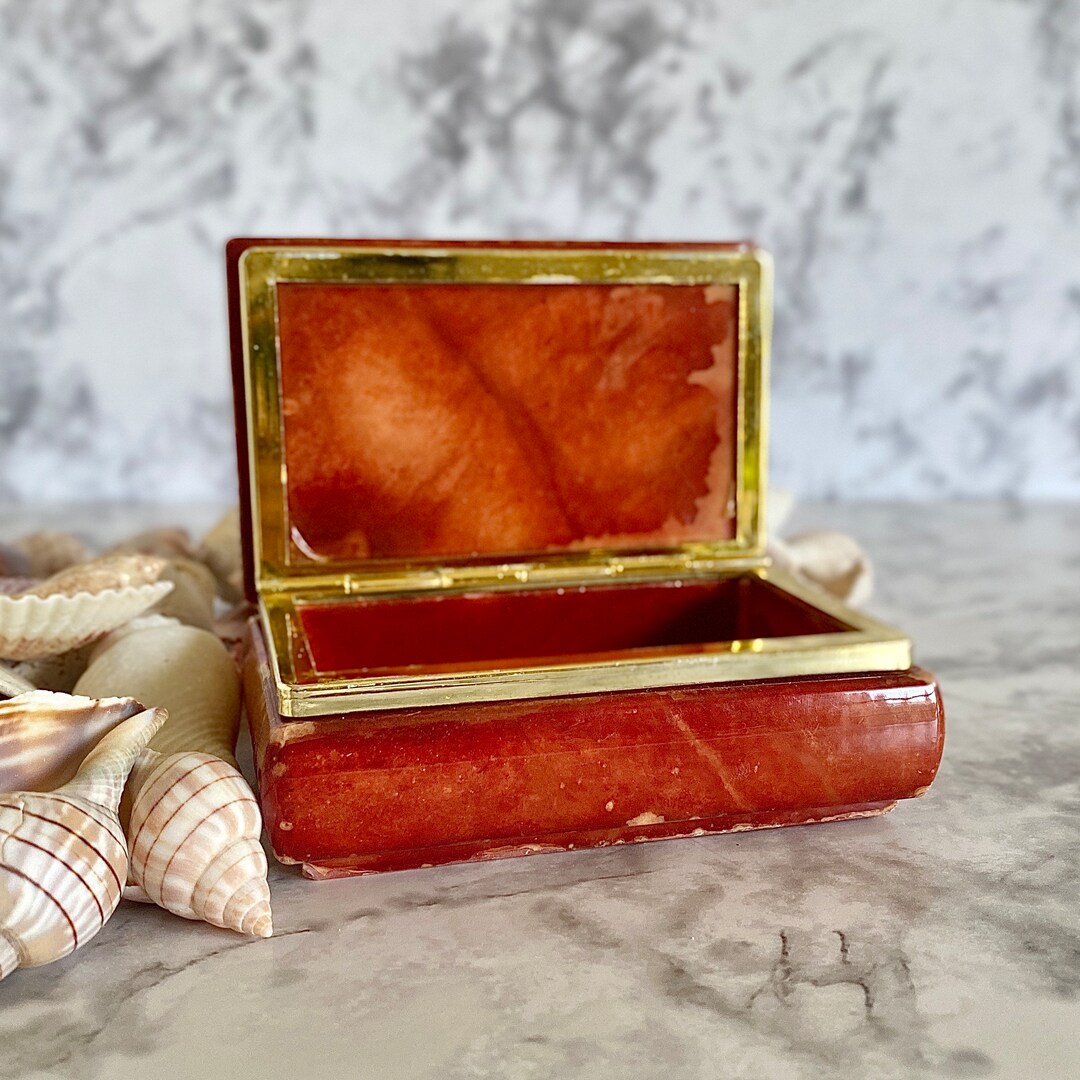 Hand-carved Genuine Alabaster Box With Gold Metal Hinge // Modern ...