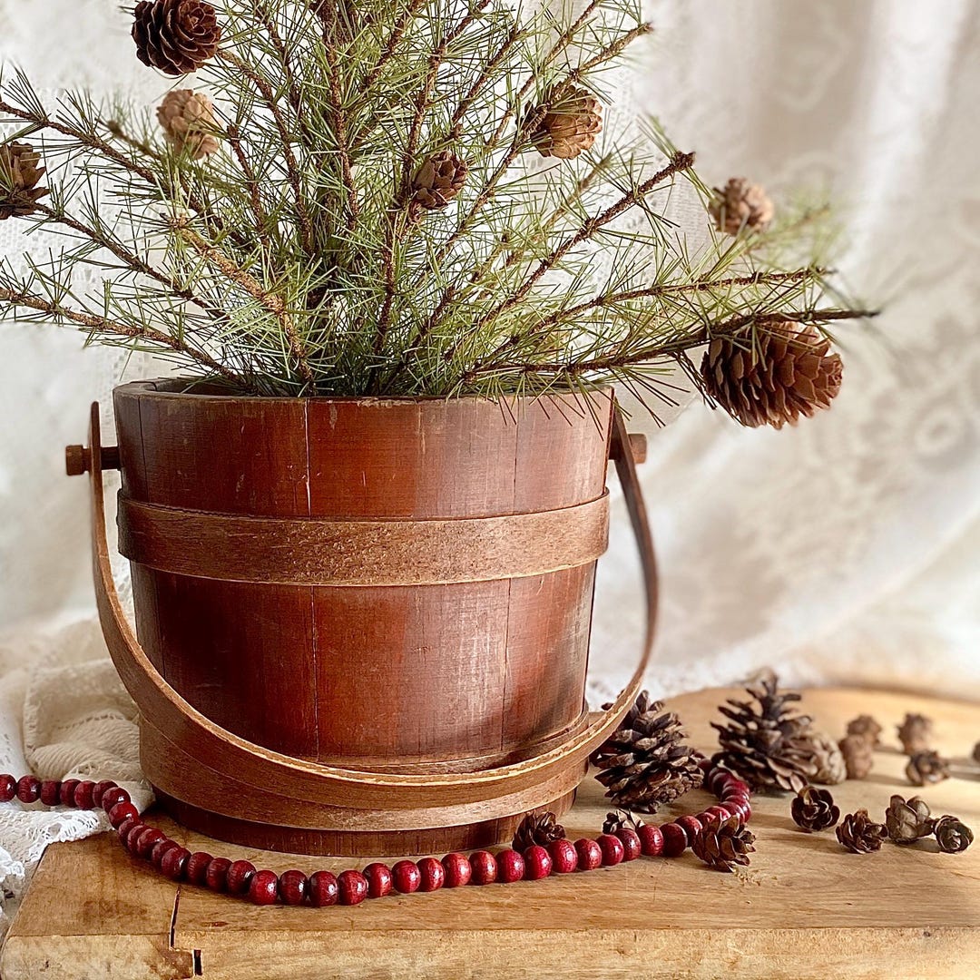 Antique Wooden Firkin or Sugar Bucket With Paneled Sides // Small ...