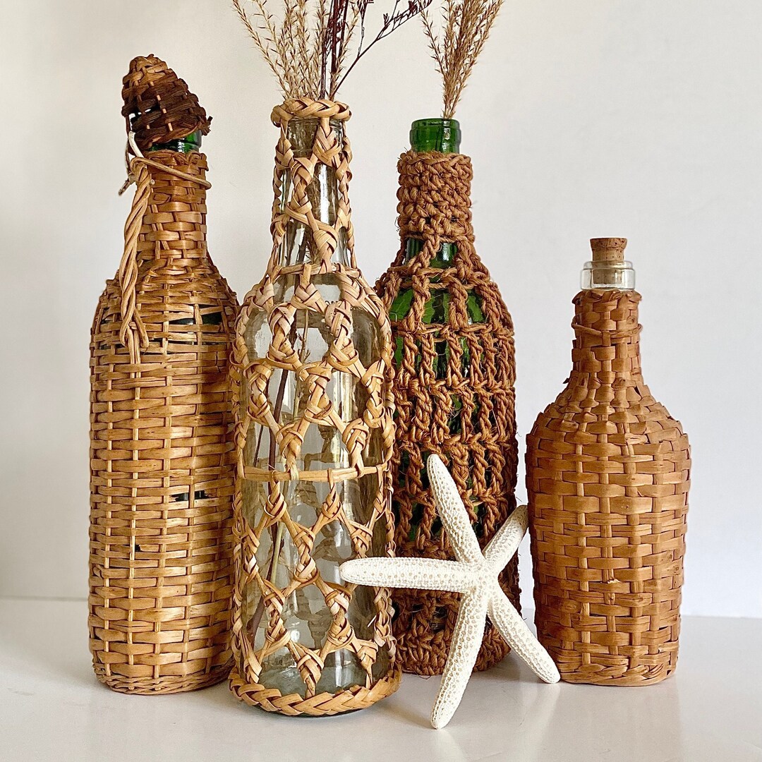 Wicker Rope Wrapped Glass Bottles // Woven Demijohns for Rustic ...