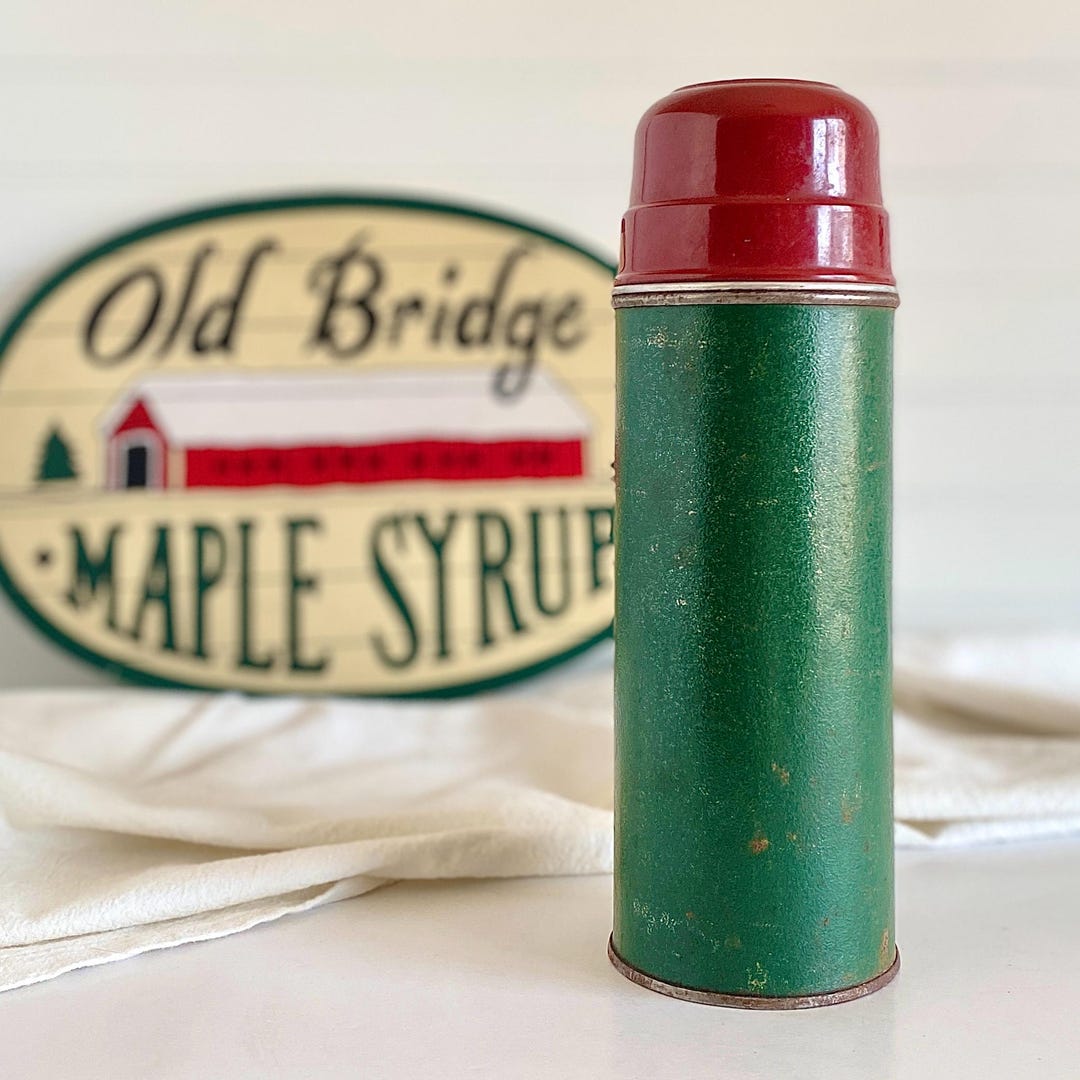 Aladdin Hy-lo Red Green Metal Thermos // Midcentury MCM Travel Mugs ...