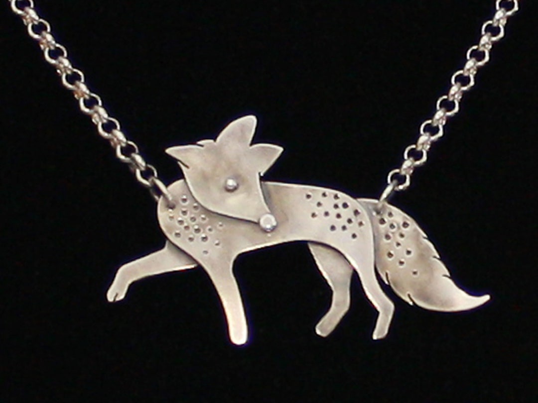 Fox Necklace, Whimsical Fox Pendant, Sterling Silver Prancing Fox, Folk ...