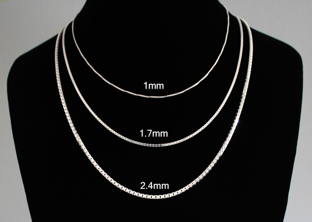 Silver Box Chain Necklace, Box Link Chain. Solid Sterling Silver 14 16 ...