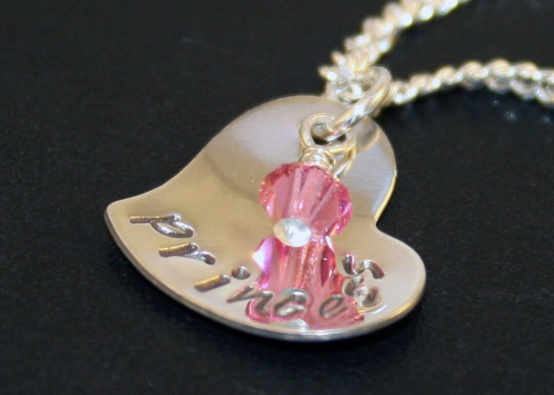 Silver Heart Necklace, Hand Stamped Heart, Princess Pendant ...