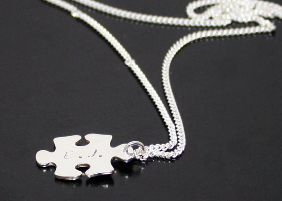 Sterling Silver Puzzle Necklace, TWO SIDED Personalized Puzzle Pendant ...
