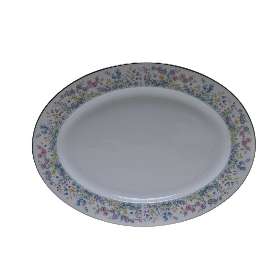 Noritake Spring Garden 2551 Flowers Silver Trim 13.75" Oval Serving ...