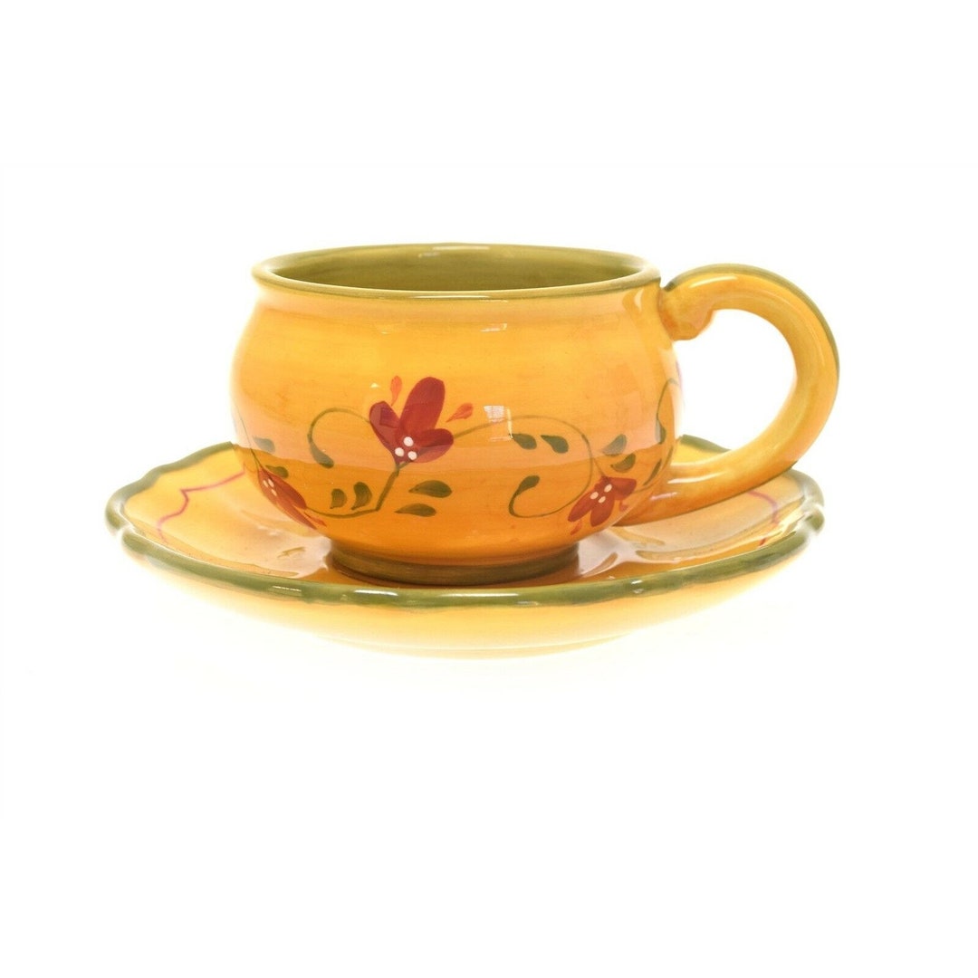 Demdaco Bienvenue Yellow Red Green Flower Flat Cup & Saucer - Etsy