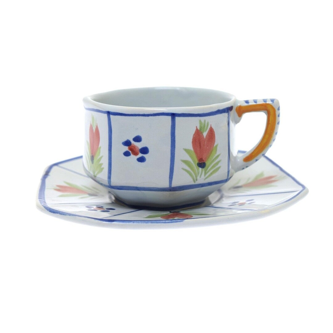 Quimper Mistral Blue Lady Center Octagon Cup & Saucer- No Lattice - Etsy