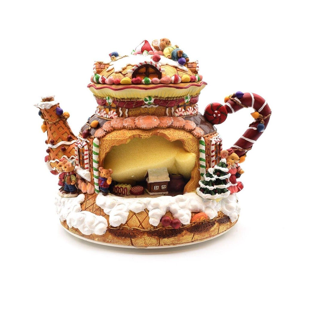 Gingerbread House Teapot Animated Musical Lighted Holiday Jingle Bell ...