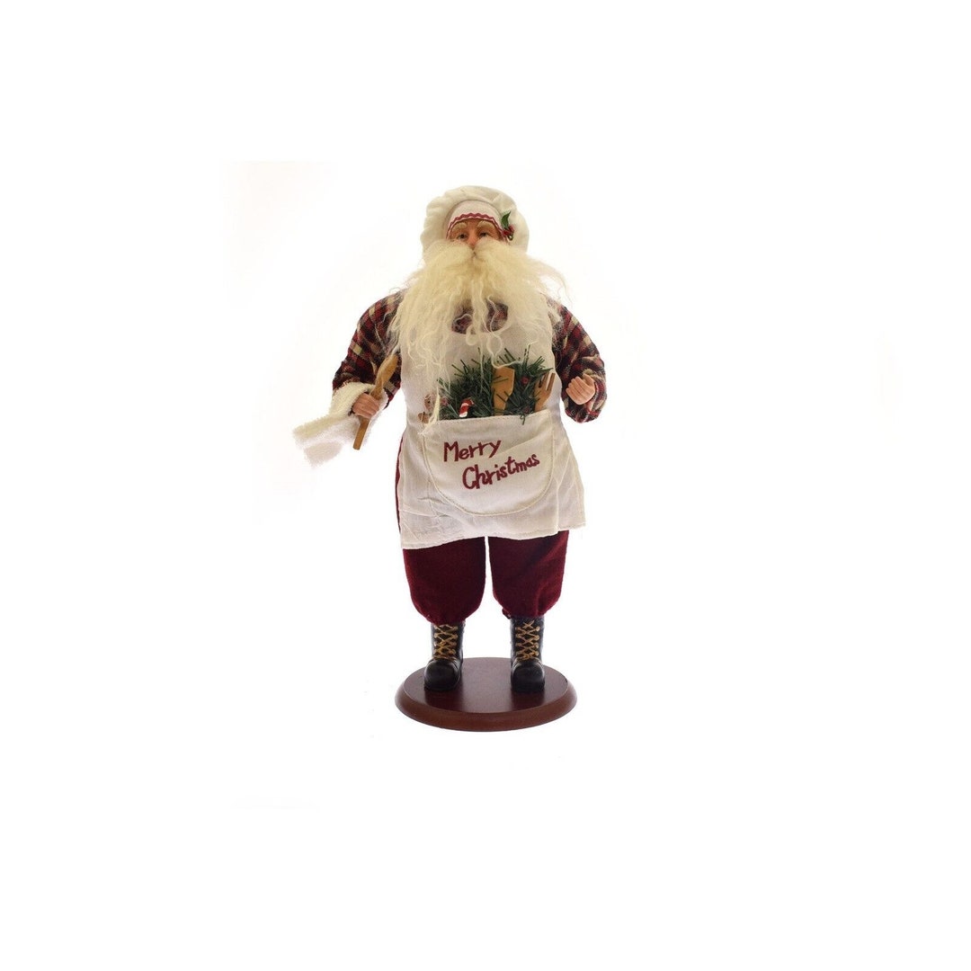 Santa Claus Chef Baker Figurine 16" Apron Wood Utensils Merry Christmas ...