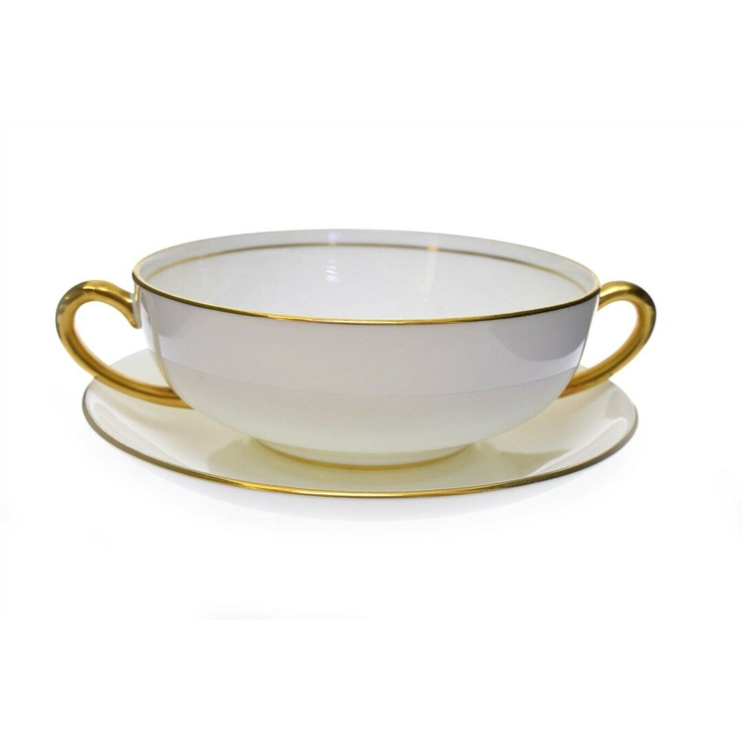 Minton White Gold Trim Gold Line Double Handle Cream Soup Bowl W ...