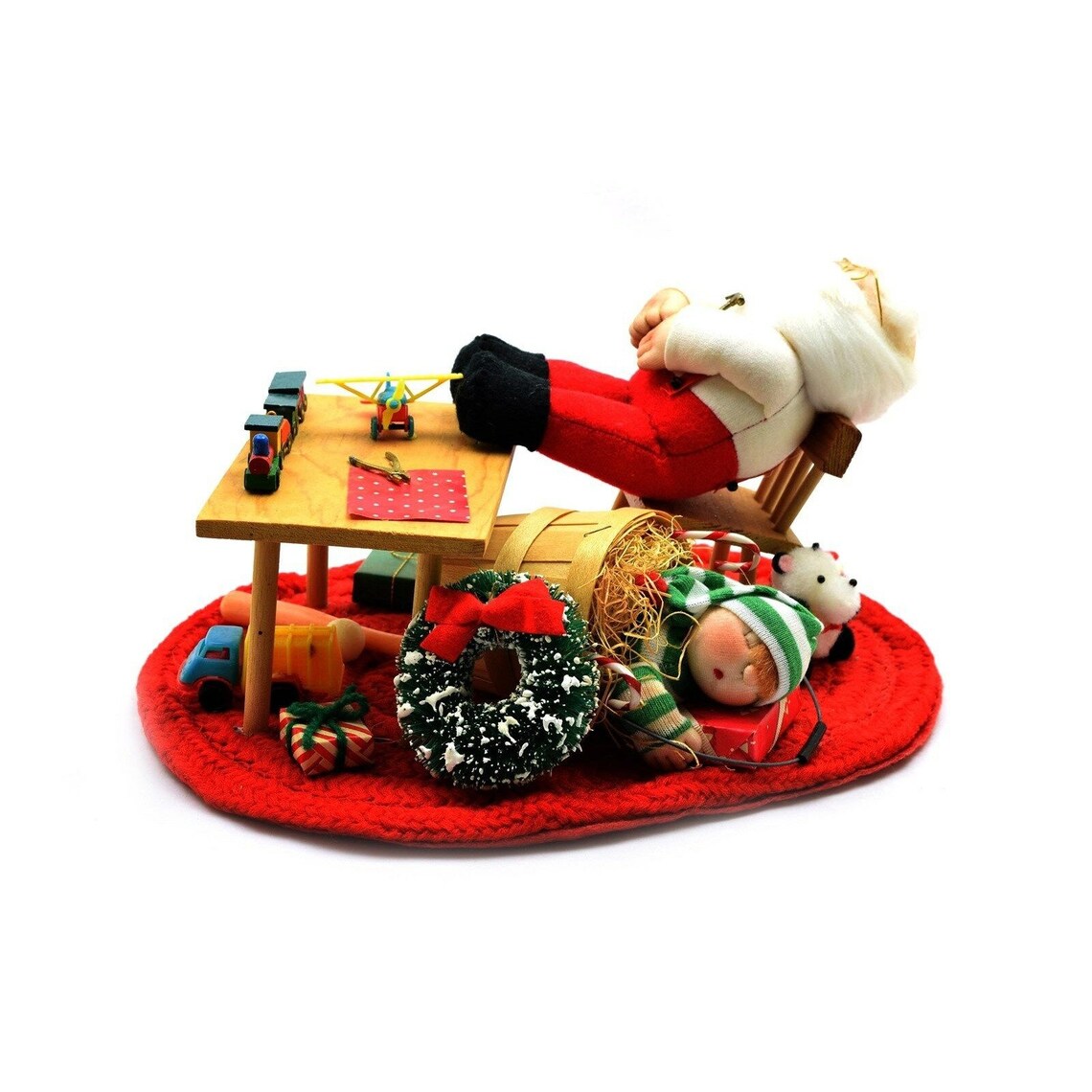 Handmade Cloth Santa Claus Figurine w/ Elf Making Toys Napping - Etsy ...