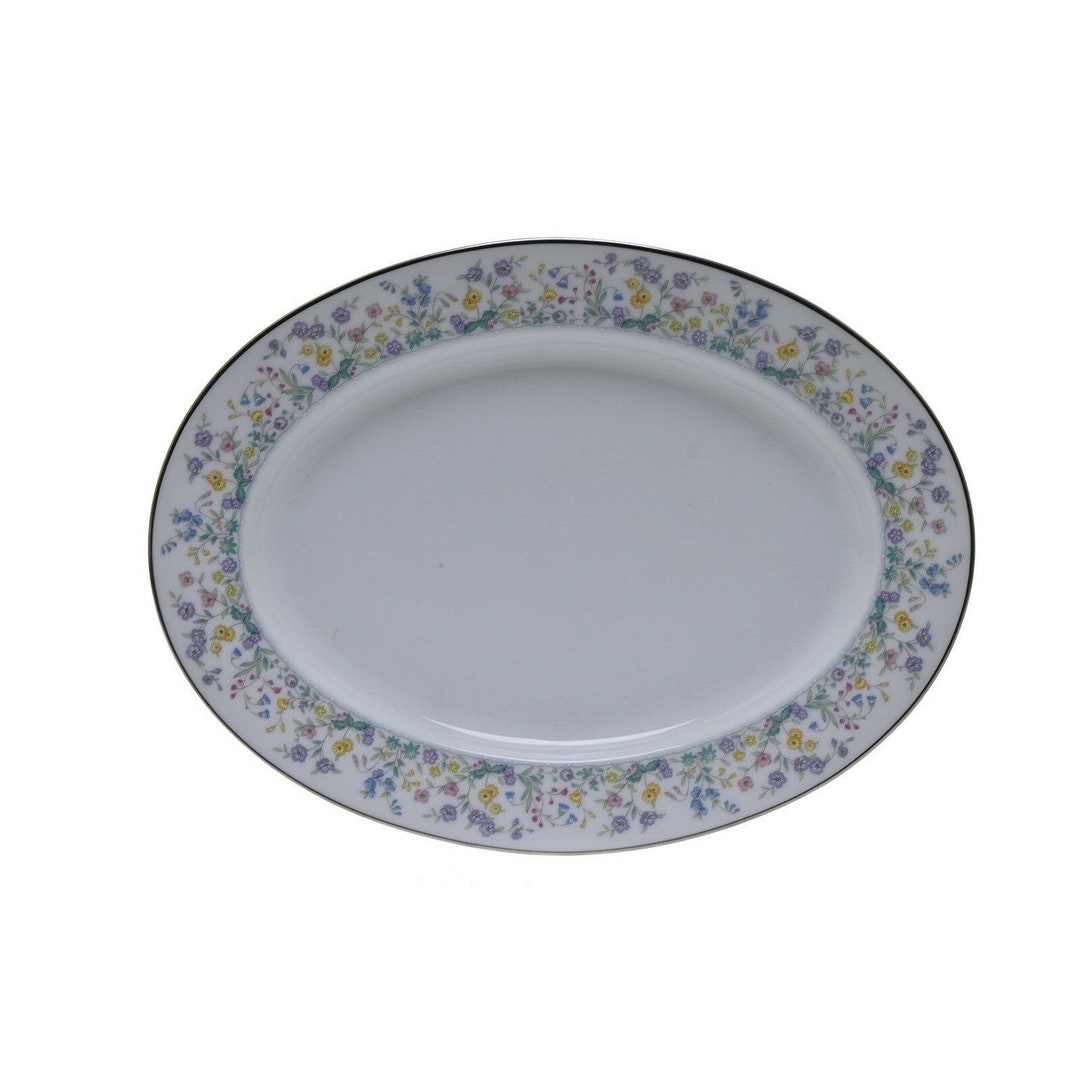 Noritake Spring Garden 2551 Flowers Silver Trim 11.5" Oval Serving ...