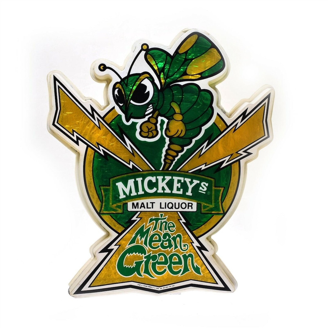 1979 Mickey's Malt Liquor 3D Foil Backed Sign 21" the Mean Green Angry ...