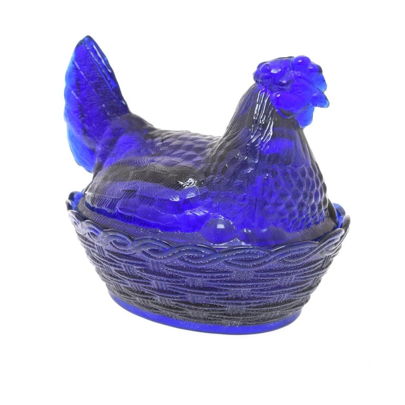 Westmoreland Cobalt Blue Glass Hen Chicken on Next Covered - Etsy