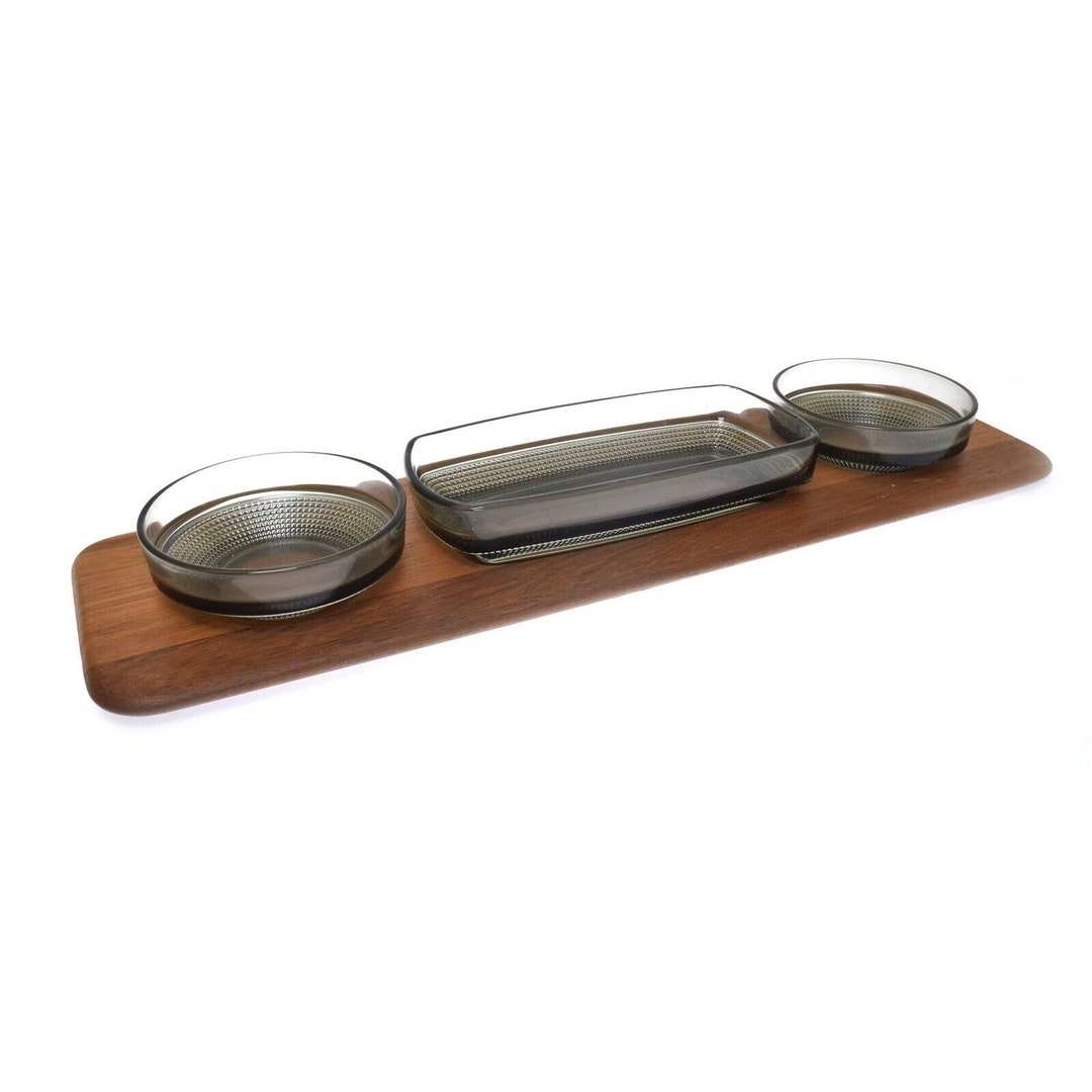 Vintage 1960's Illums Bolighus Teak Glass Serving Tray MCM (5.5" X 19. ...