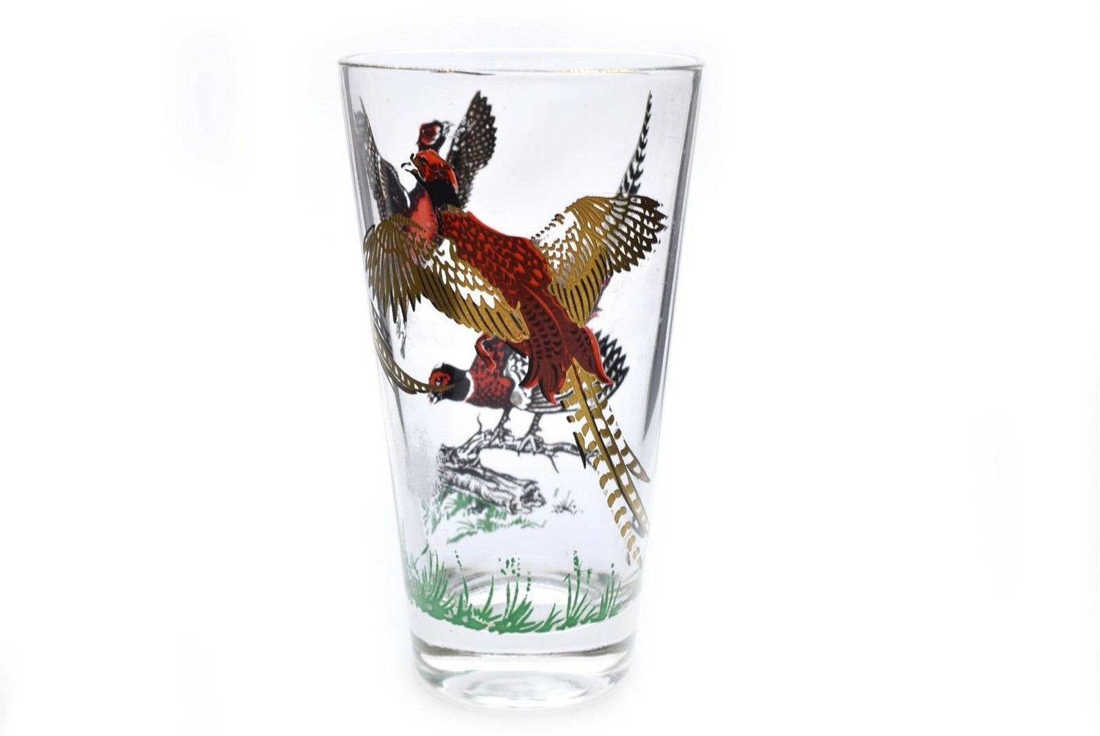 Vintage Pheasant Glass Tall Tapered Drinking Glass 525 Etsy