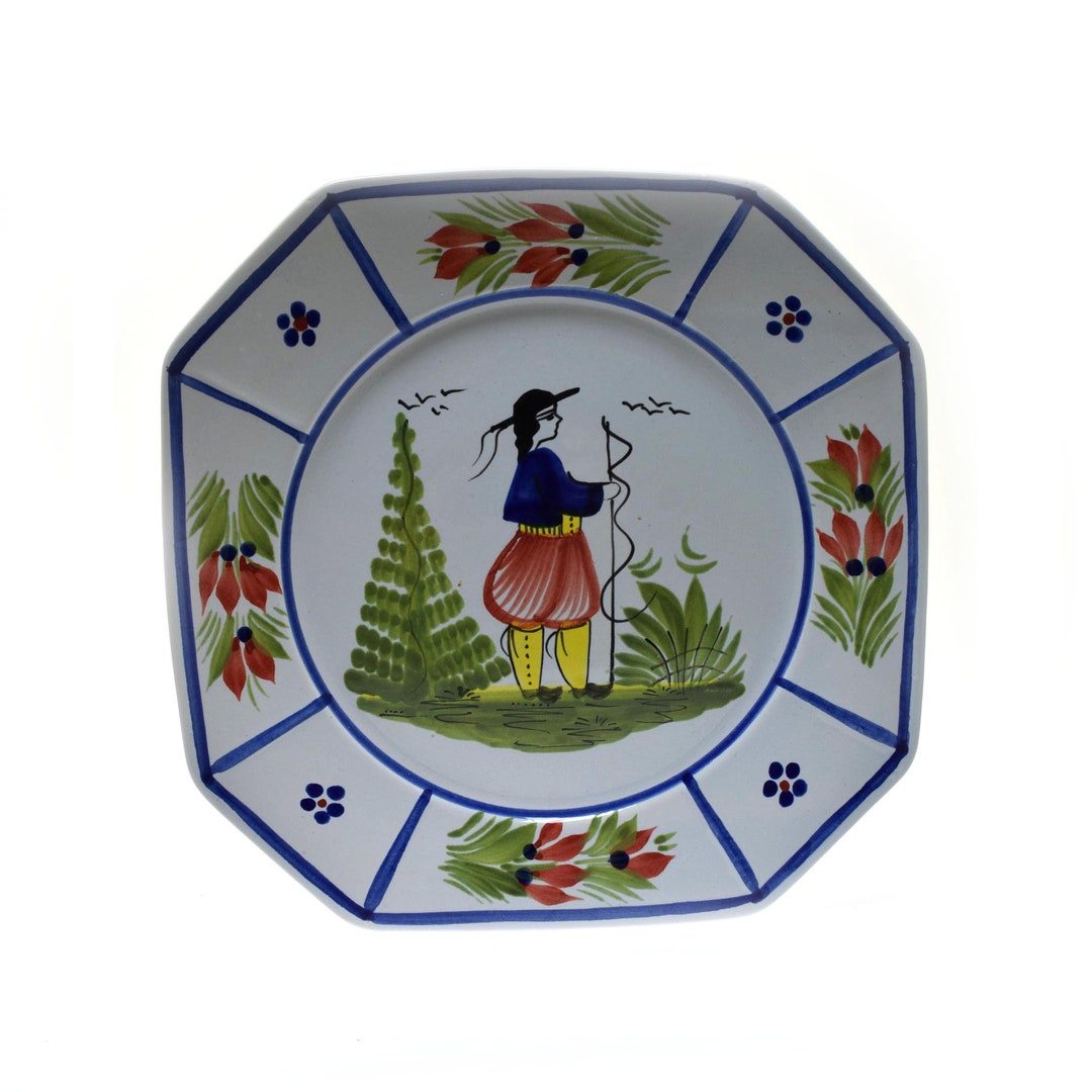 Quimper Mistral Blue Man Center Octagonal 10" Dinner Plate- No Lattice ...