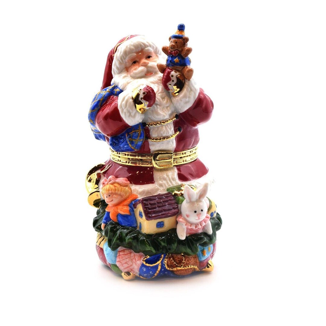 Traditions Porcelain Decorative Box Hinged Keepsake Trinket NEW Santa ...