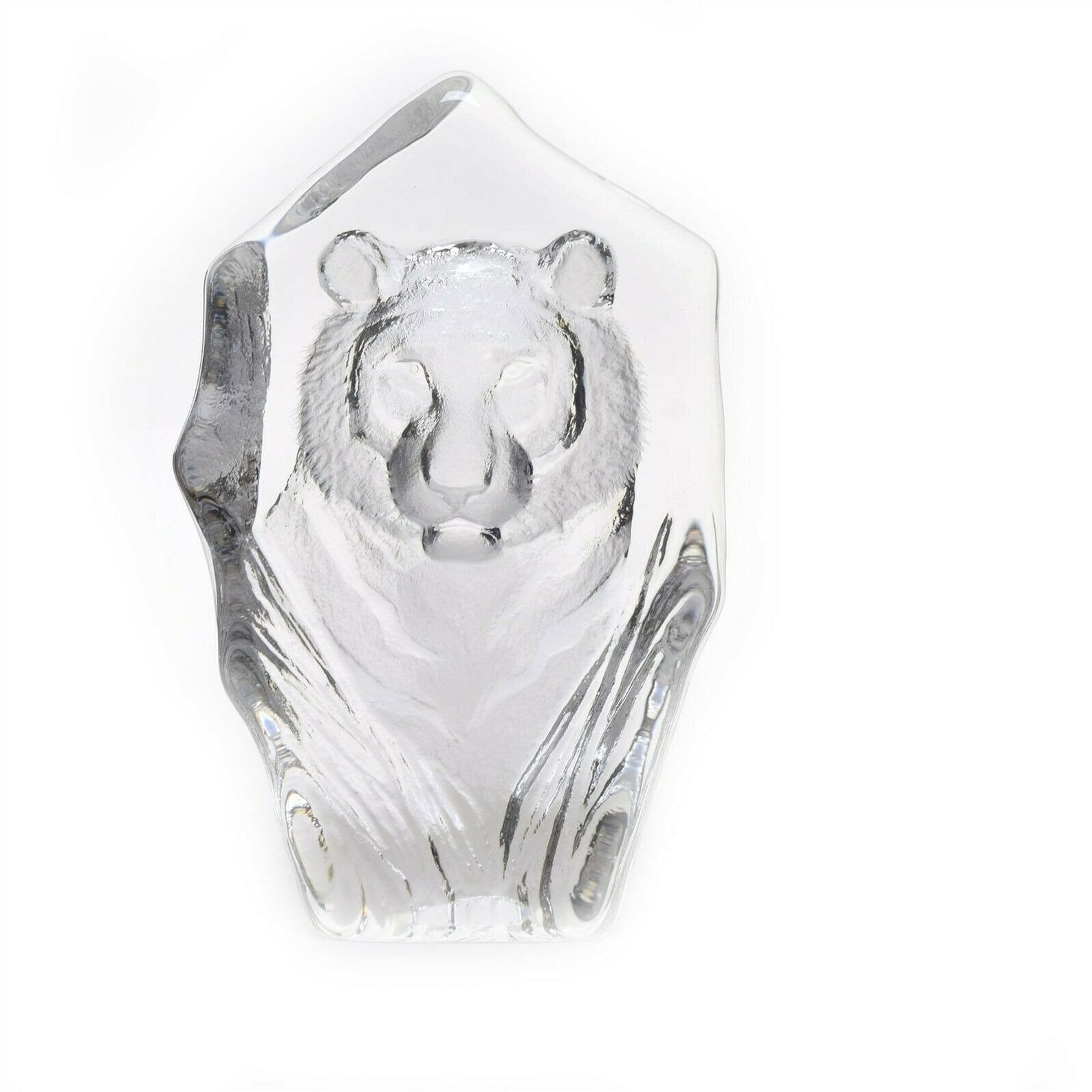 Mats Jonasson Lead Crystal Paperweight Tiger 4.5" Carved Etched Signed ...