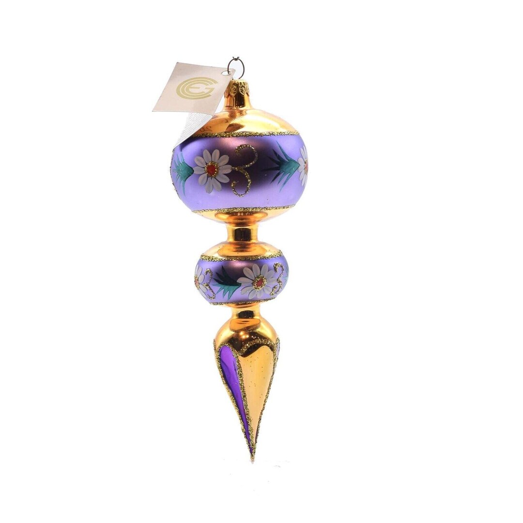 MIA Glass Christmas Ornament Poland Gold Purple Teardrop Daisy's NEW 8 ...