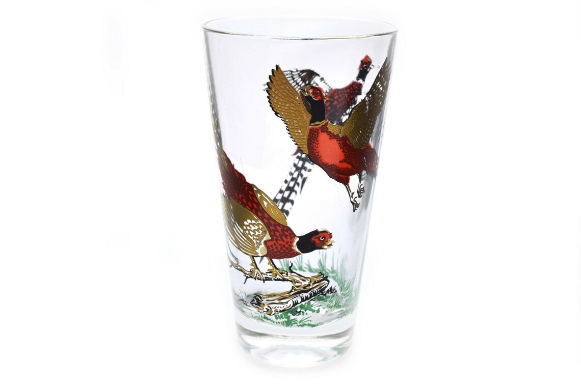 Vintage Pheasant Glass Tall Tapered Drinking Glass 525 Etsy