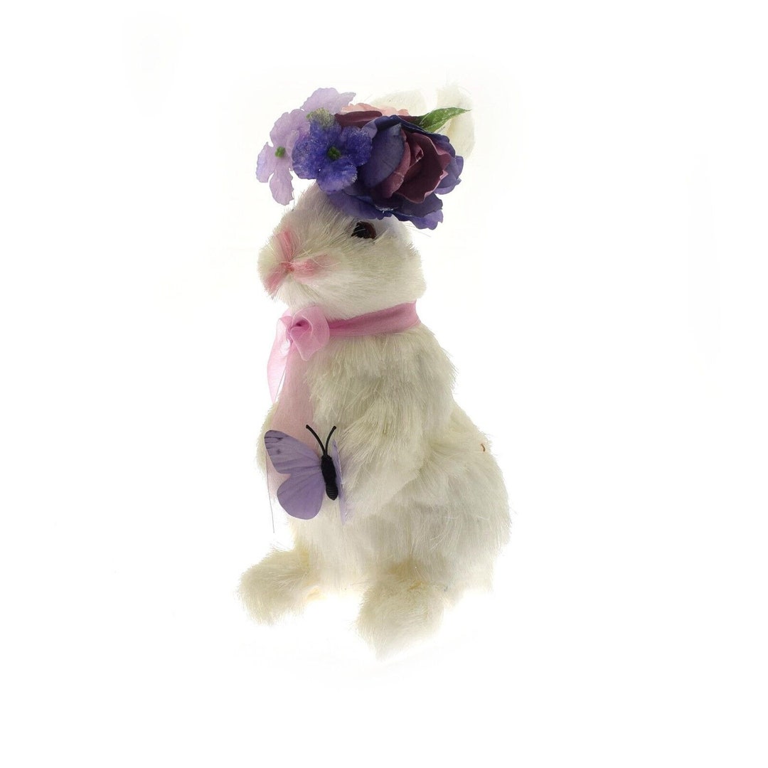 Pier 1 Sisal Straw Girl Bunny Rabbit Figurine 10" Flowers Butterfly ...